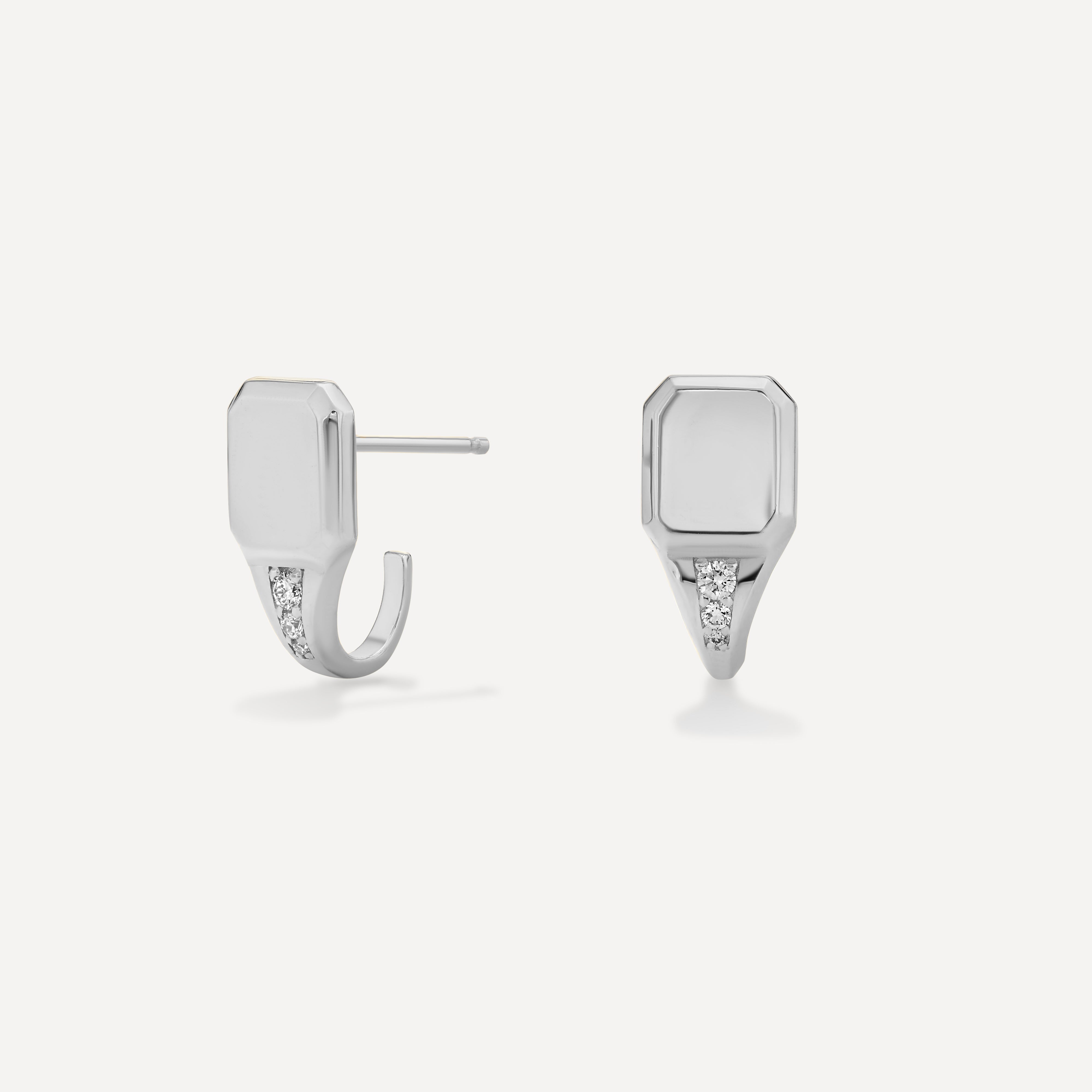 Engravable Diamond Signet J Hoops Silver – Idyll Hands Jewelry